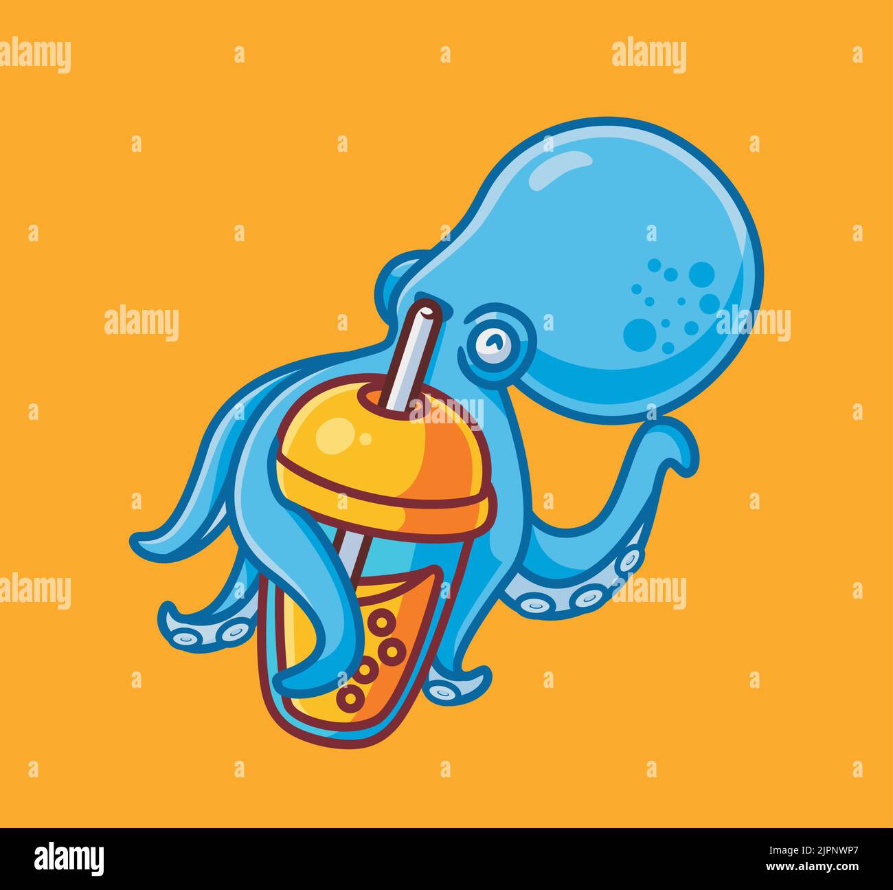 cute octopus drink boba. isolated cartoon animal illustration. Flat ...