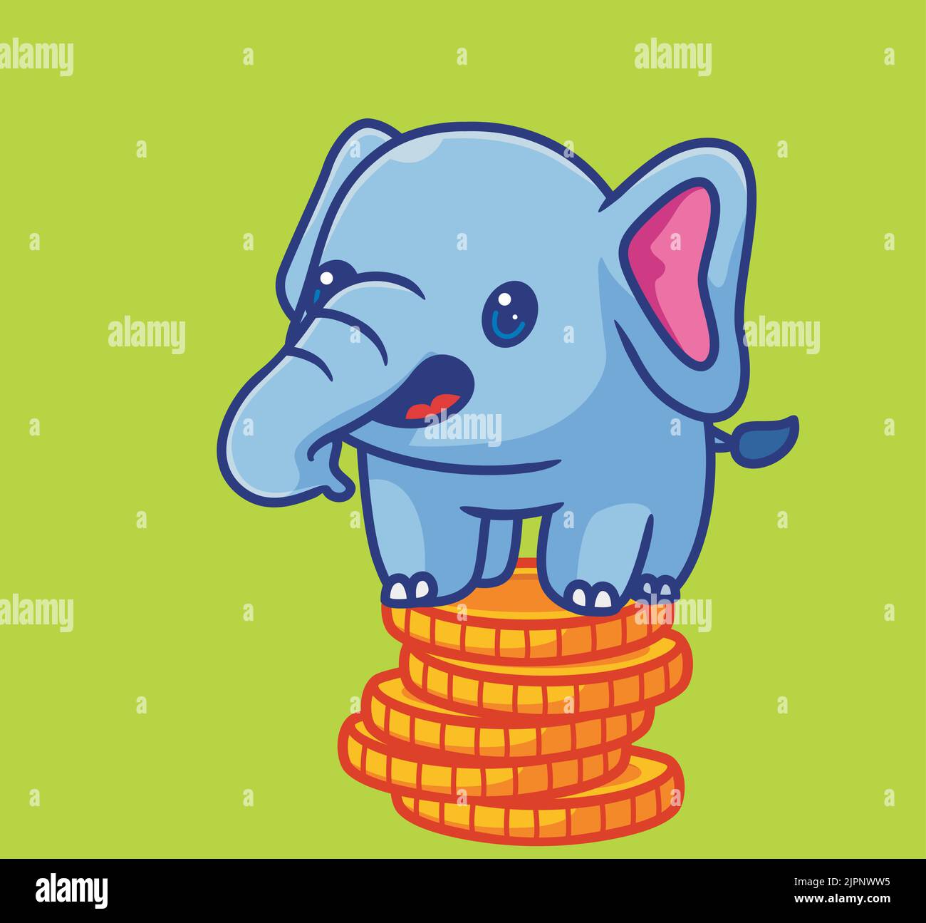 cute elephant standing on pile of coin. isolated cartoon animal ...