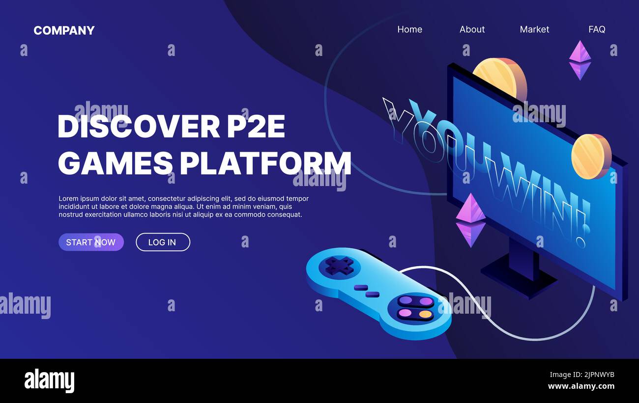 Play to Earn Games Web Platform. Landing Page Illustration. Vector ...