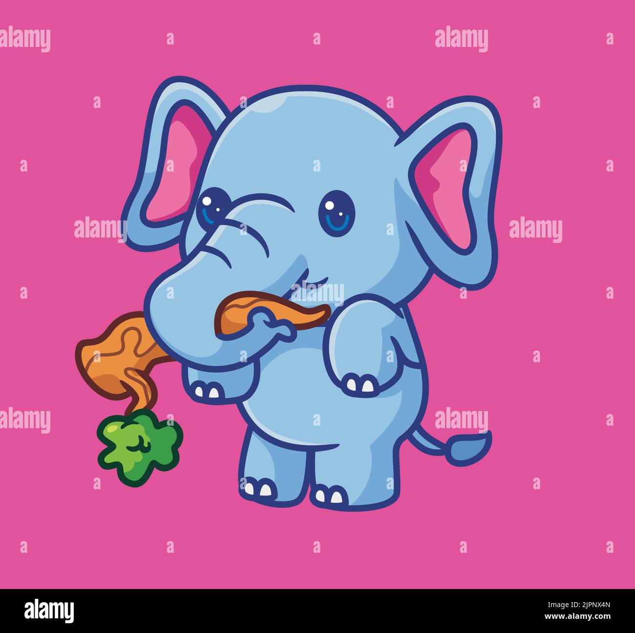 cute elephant break the tree branches for food. isolated cartoon animal ...