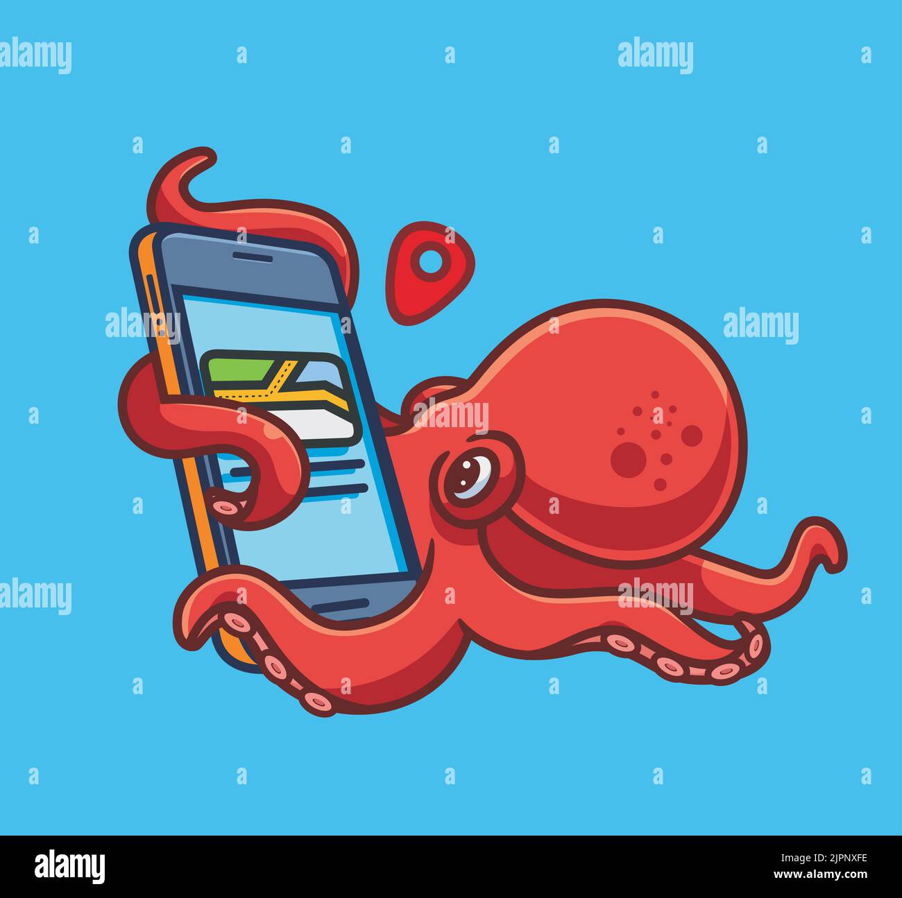 cute octopus looking for maps route. isolated cartoon animal ...