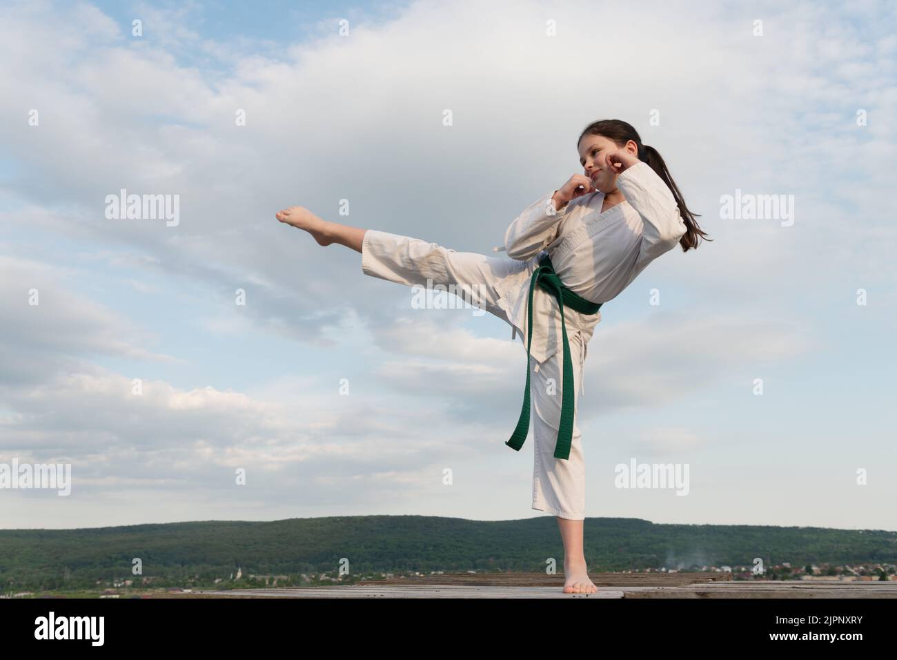 martial art concept. teen kid practicing martial art. girl martial ...