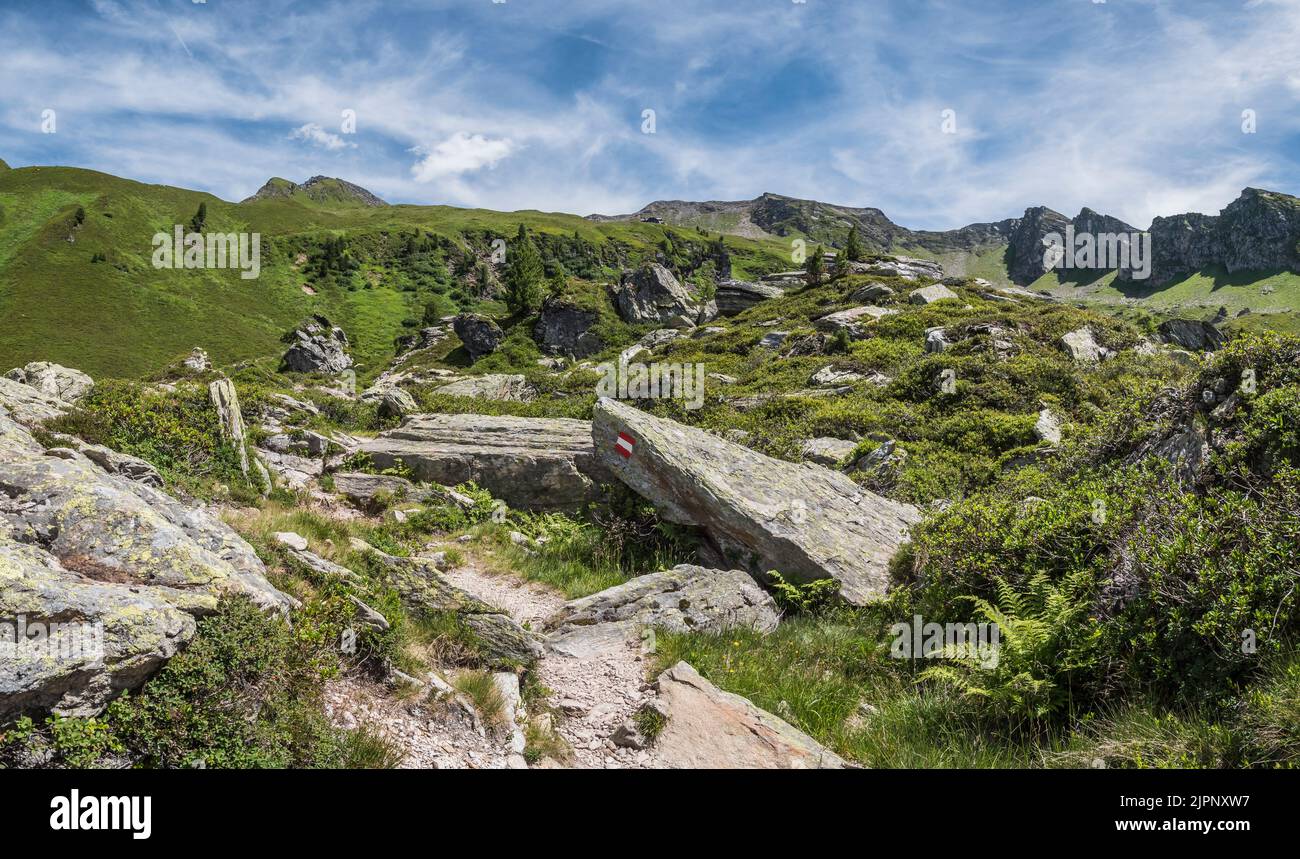Rugged mountain scenery looking towards the Ahorn Spitze peak on the ...