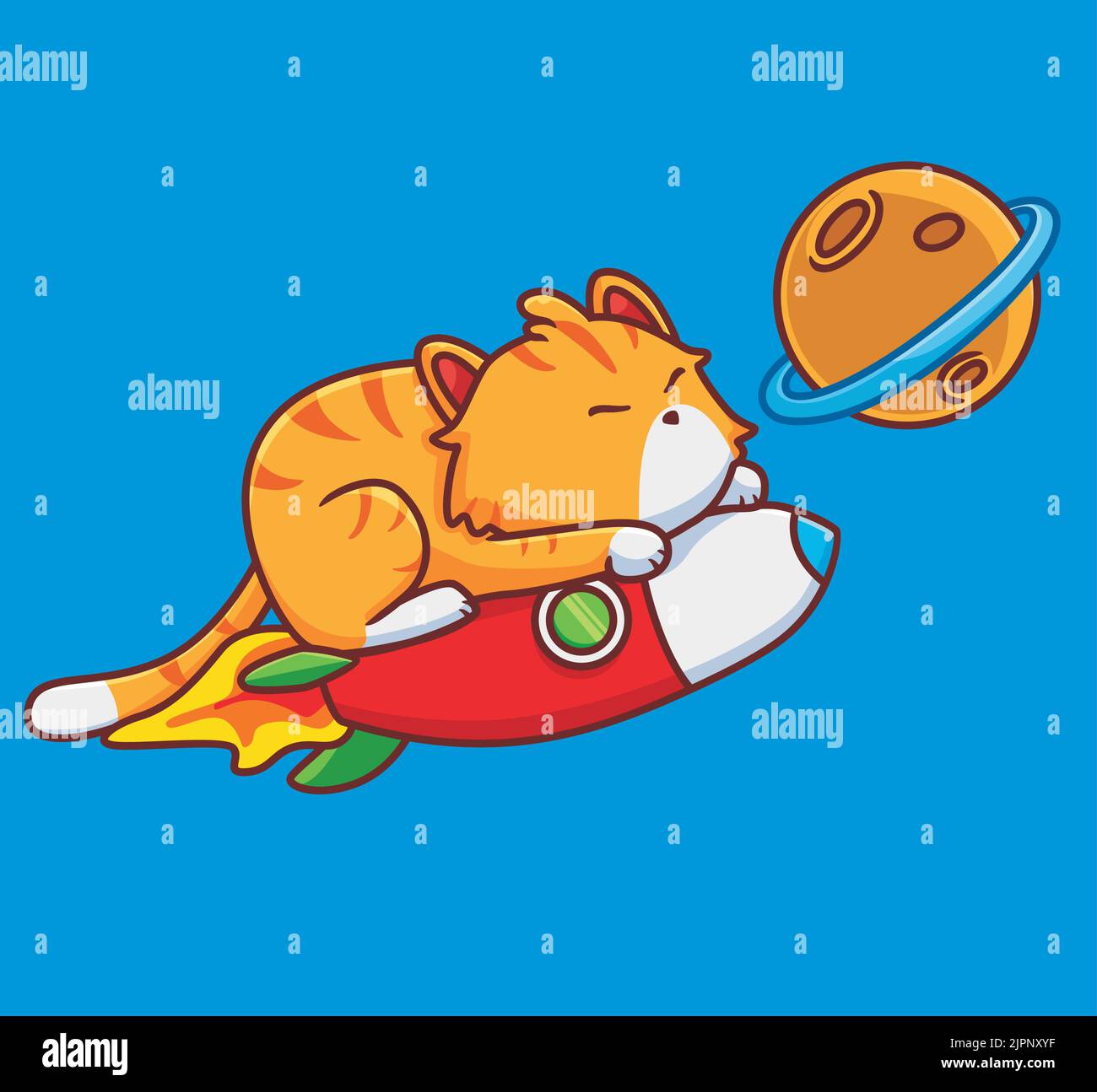 cute striped cat ride the rocket to the moon. isolated cartoon animal ...