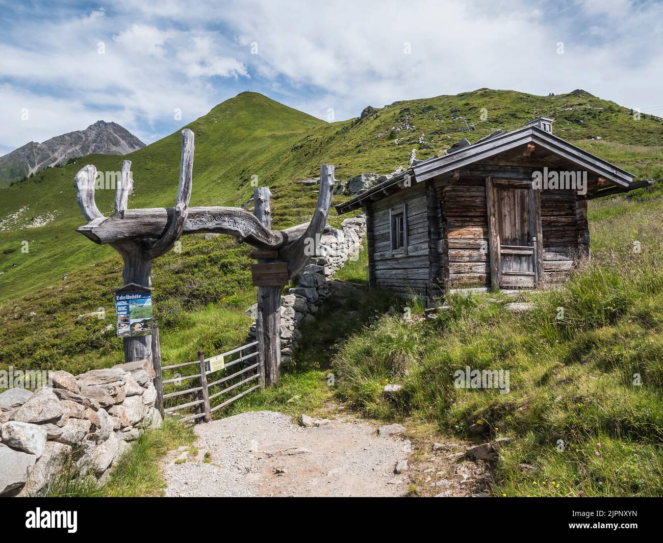 Pleasant alpine scenery looking towards the Ahorn Spitze mountain en ...