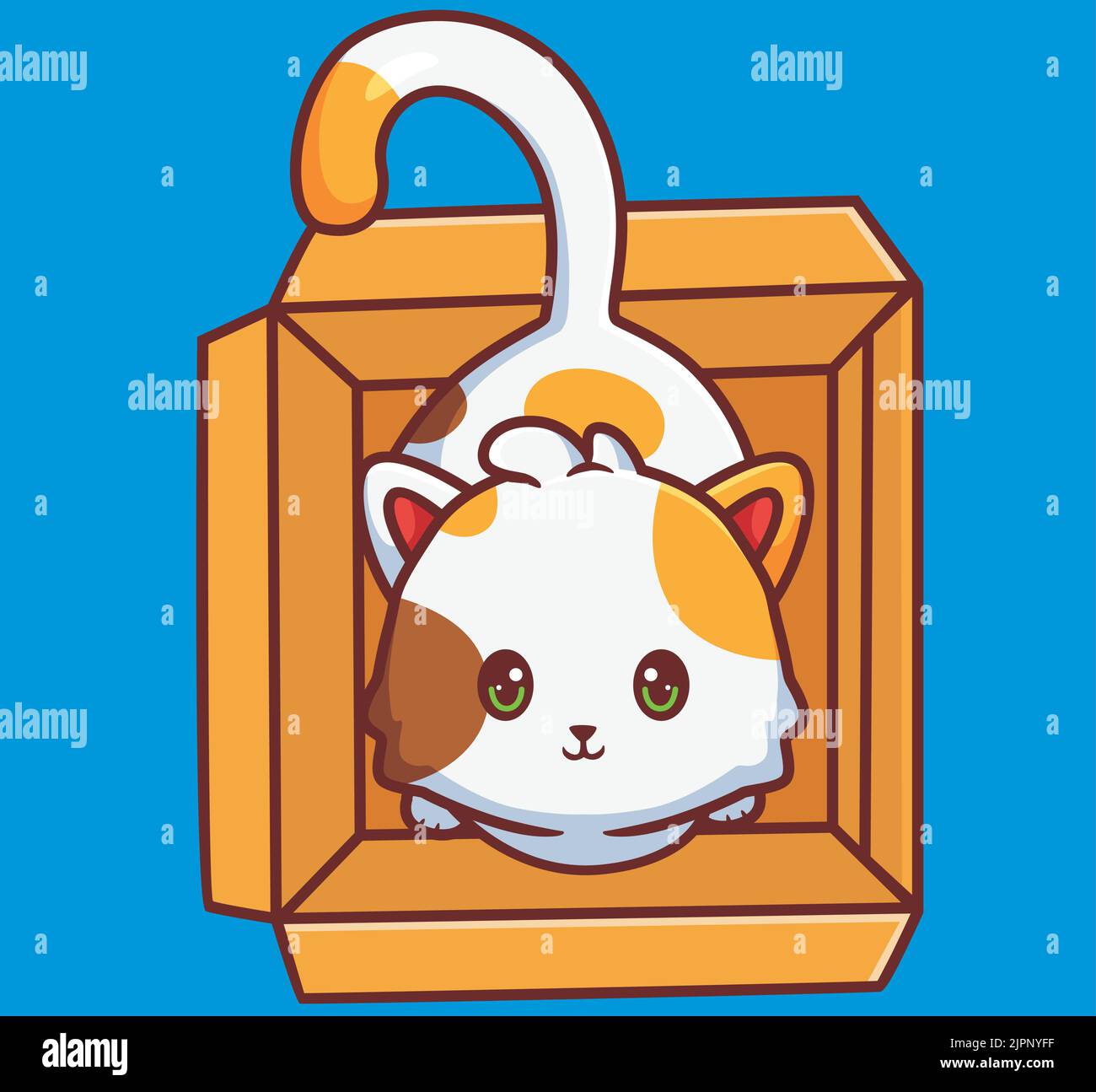 cute cat looking above from his favorite cardboard. isolated cartoon ...