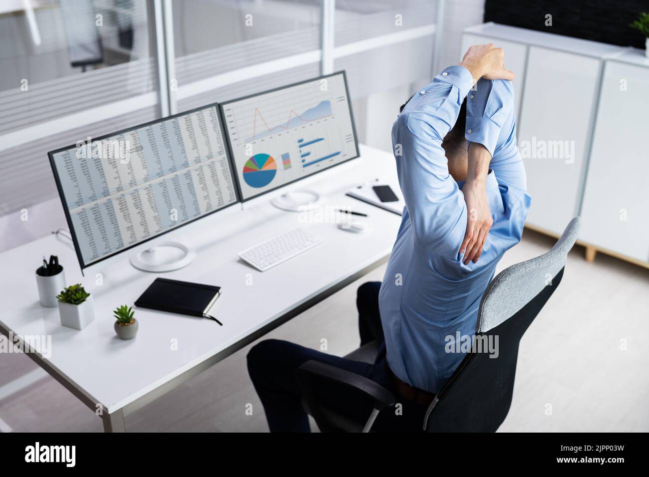 Stretch Exercise Workout At Office Business Desk Stock Photo - Alamy