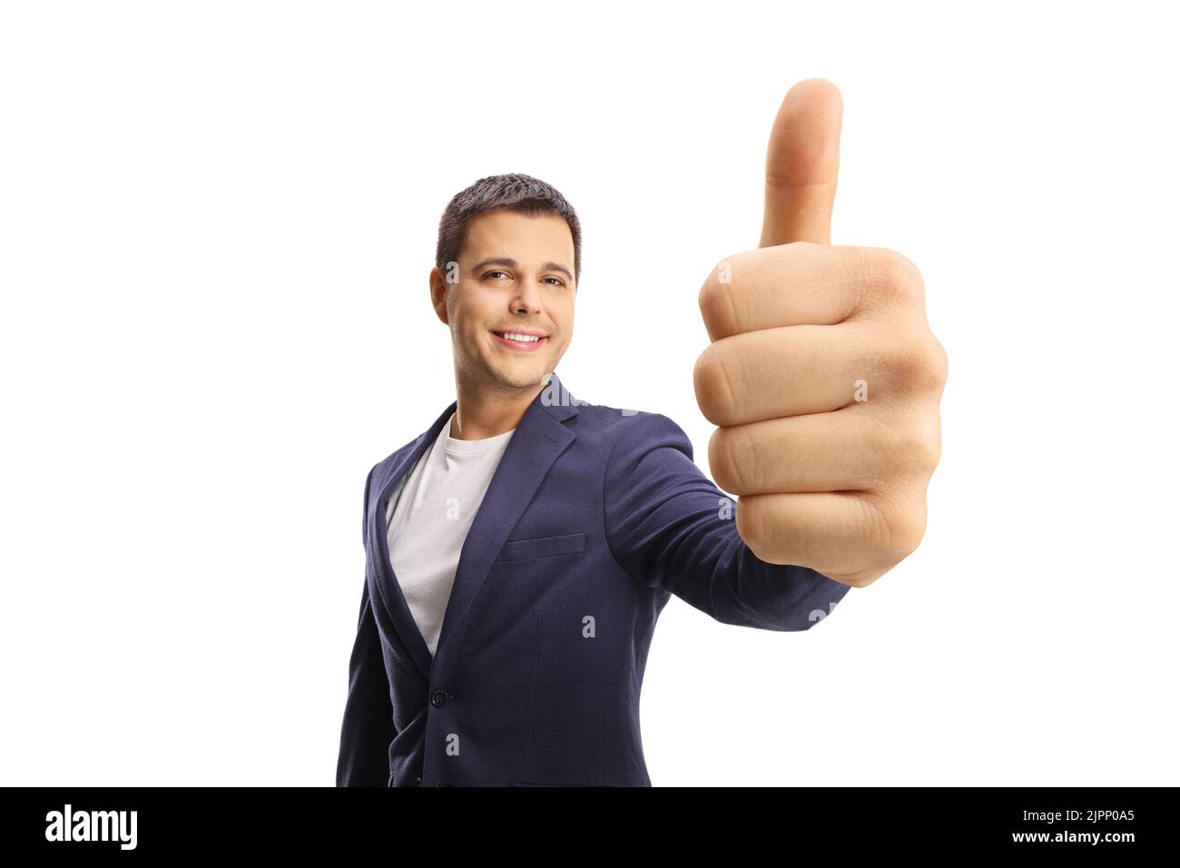 Professional young man showing a thumb up sign isolated on white ...
