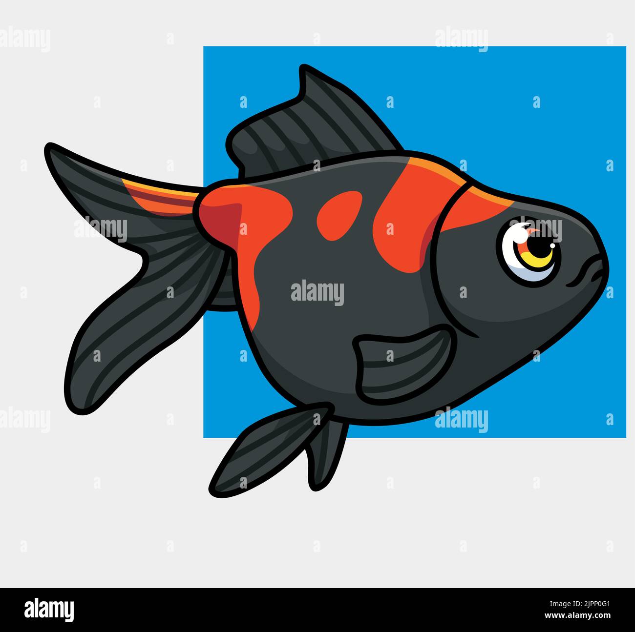 cute gold fish black. isolated cartoon animal illustration. Flat Style ...