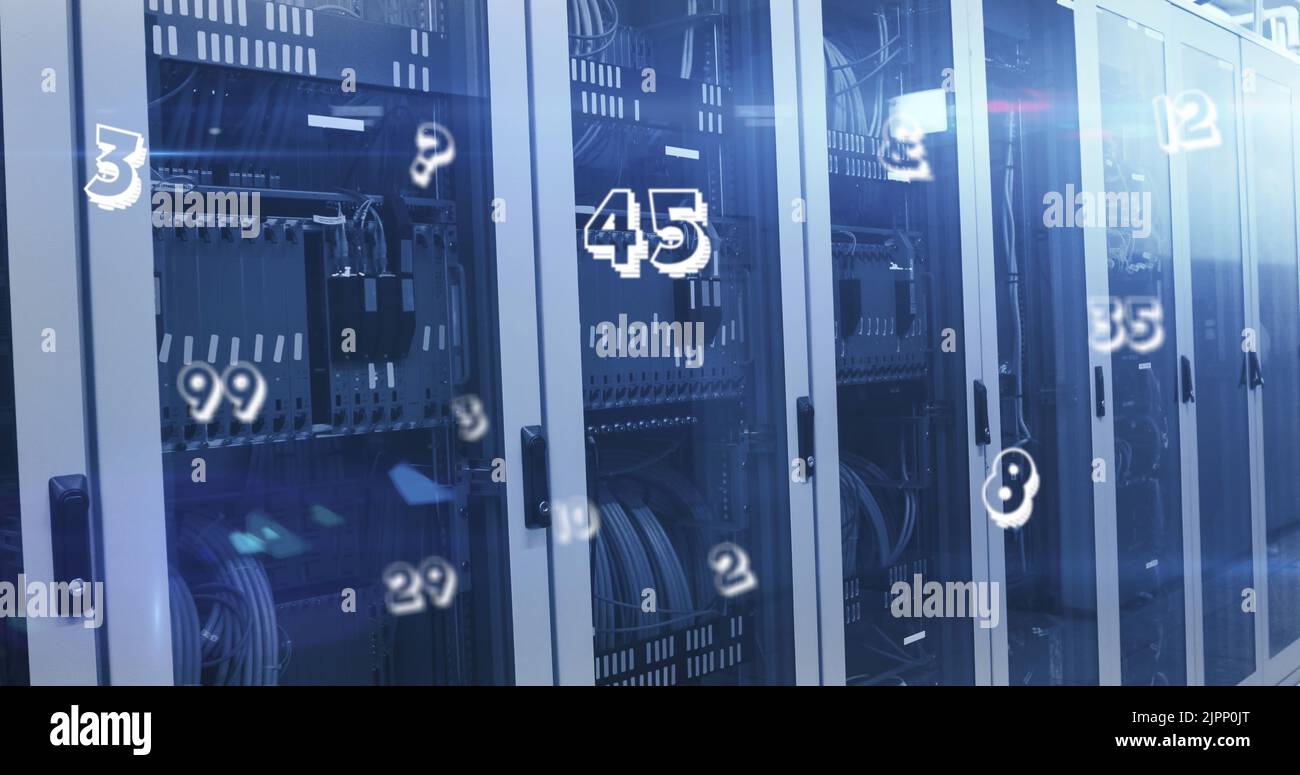 Image of numbers changing over tech room with computer servers Stock ...