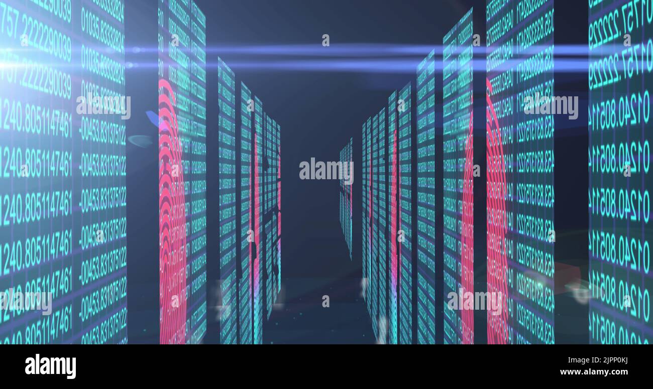 Image of numbers changing over tech room with computer servers Stock ...