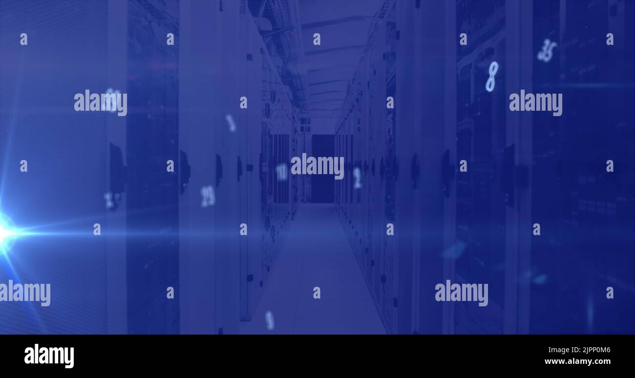 Image of numbers changing over tech room with computer servers Stock ...