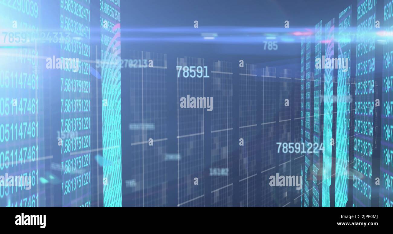 Image of numbers changing over tech room with computer servers Stock ...