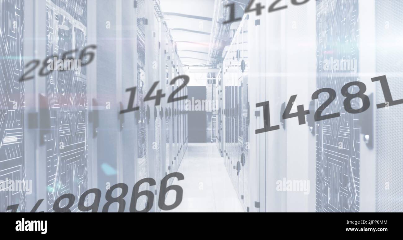 Image of numbers changing over tech room with computer servers Stock ...
