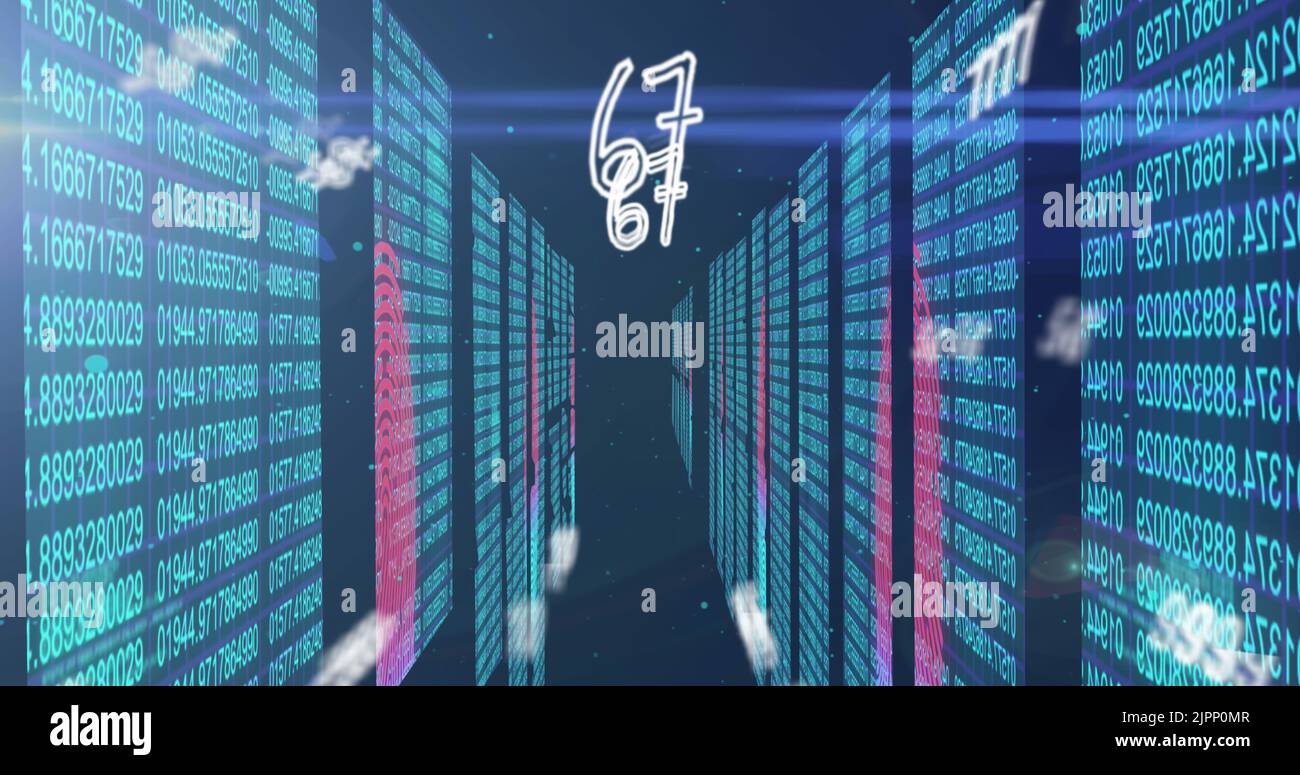 Image of numbers changing over tech room with computer servers Stock ...