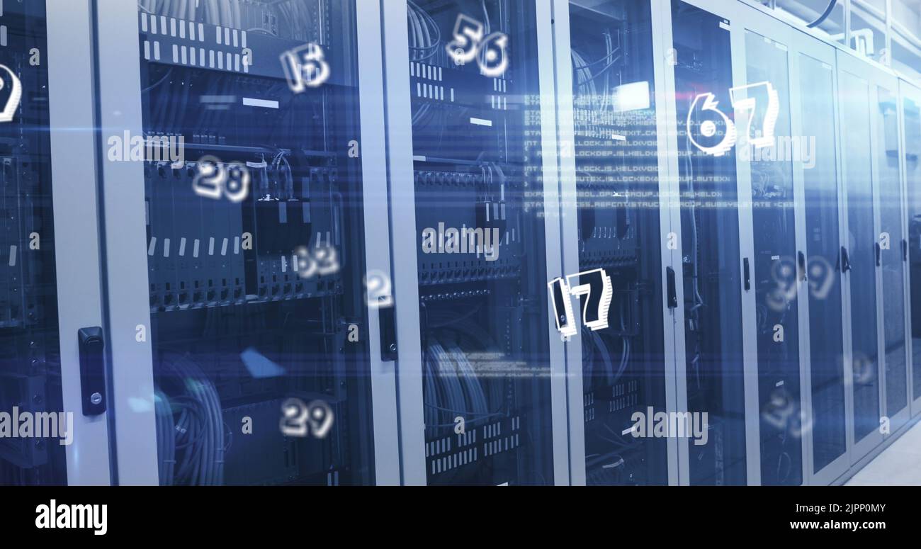 Image of numbers changing over tech room with computer servers Stock ...