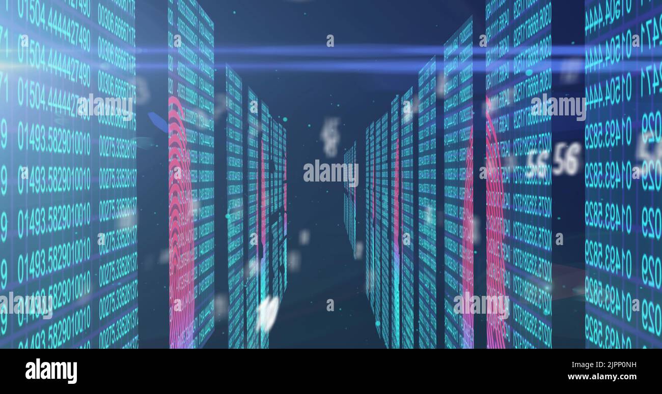 Image of numbers changing over tech room with computer servers Stock ...