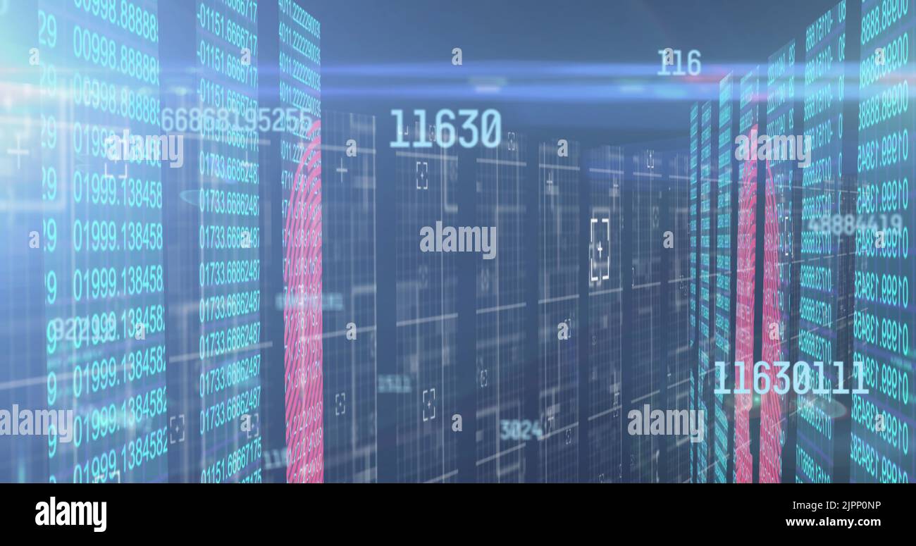 Image of numbers changing over tech room with computer servers Stock ...