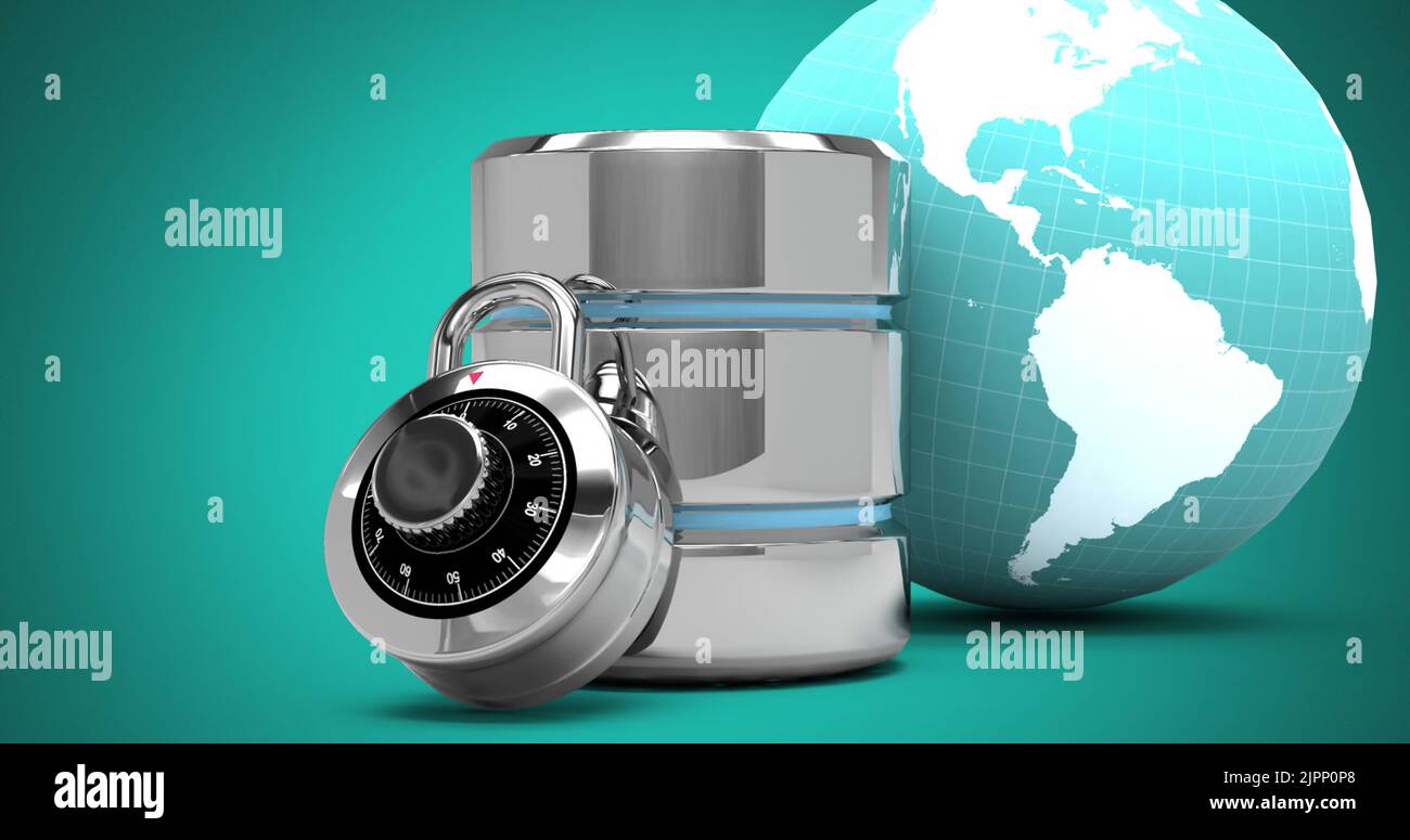 Database computer server and green globe against green background Stock ...