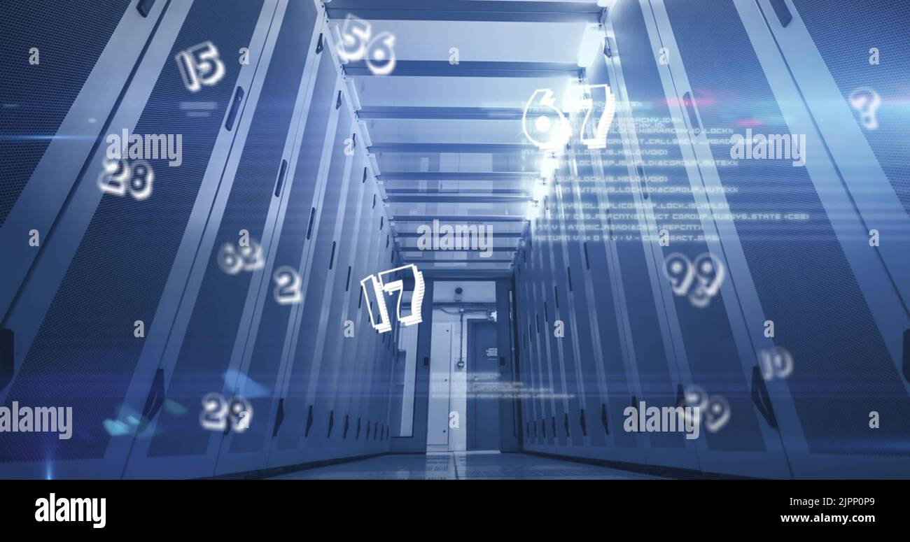Image of numbers changing over tech room with computer servers Stock Photo - Alamy