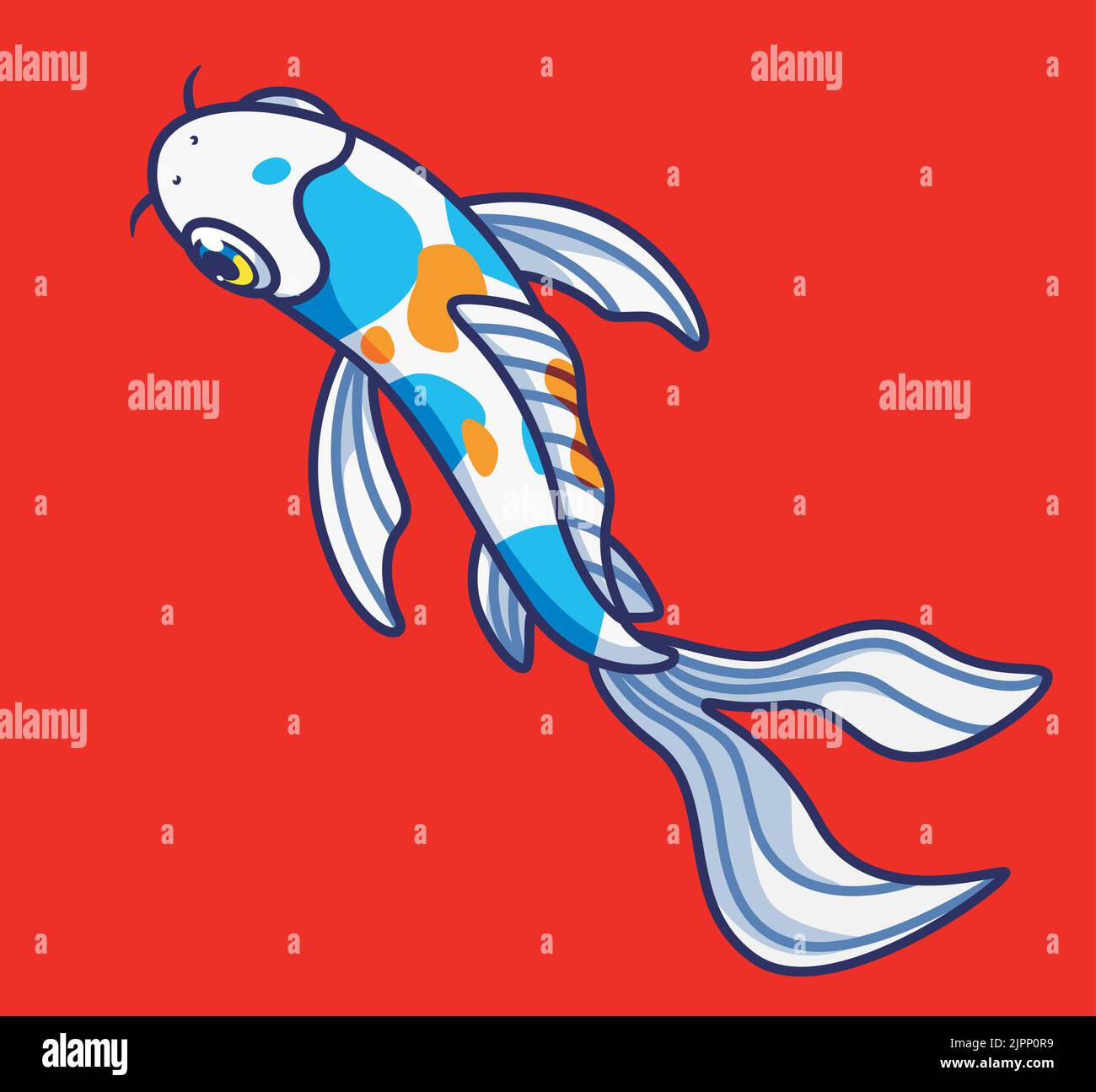 cute koi fish from top. isolated cartoon animal illustration. Flat ...