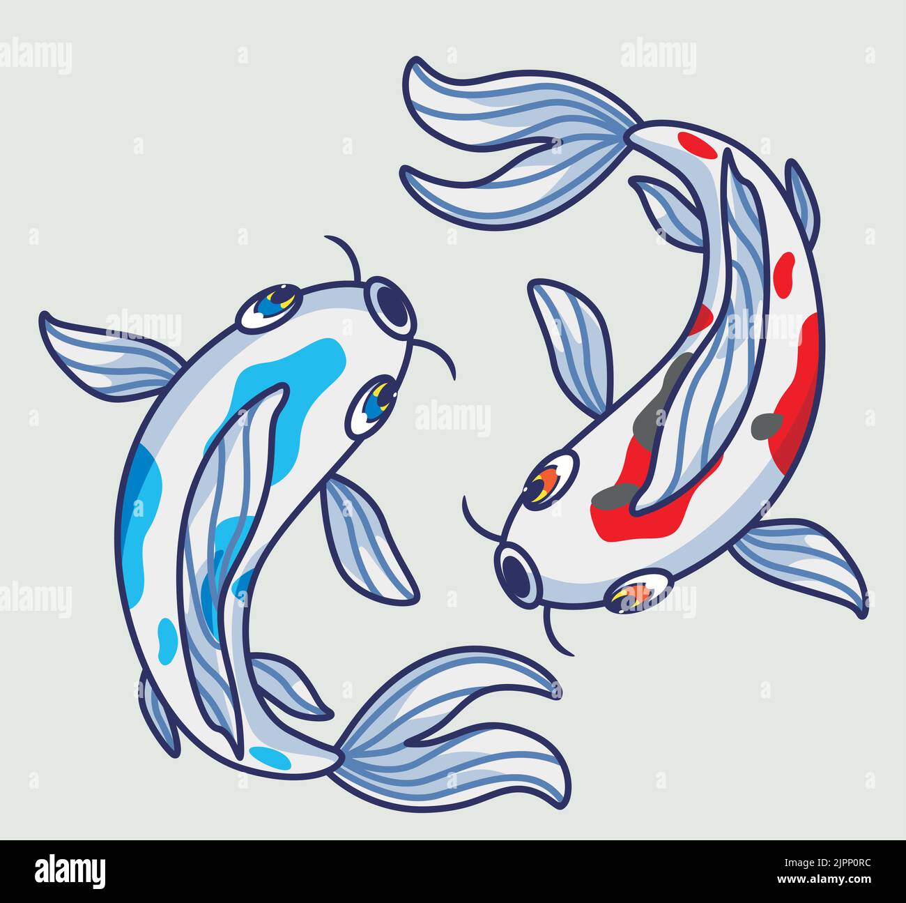 cute koi fish from top. isolated cartoon animal illustration. Flat ...
