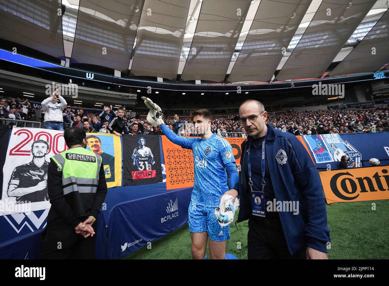 Vancouver Whitecaps goalkeeper Thomas Hasal leaves the field with an ...