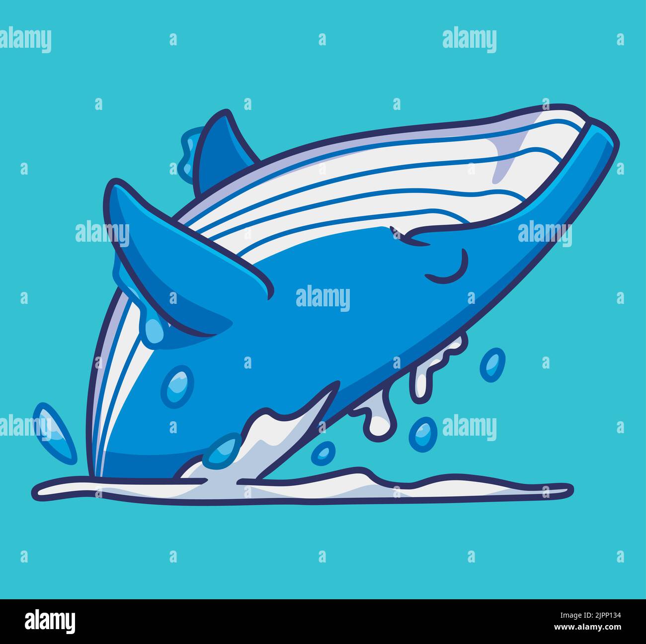 cute blue whale jumping humpback happy. isolated cartoon animal ...