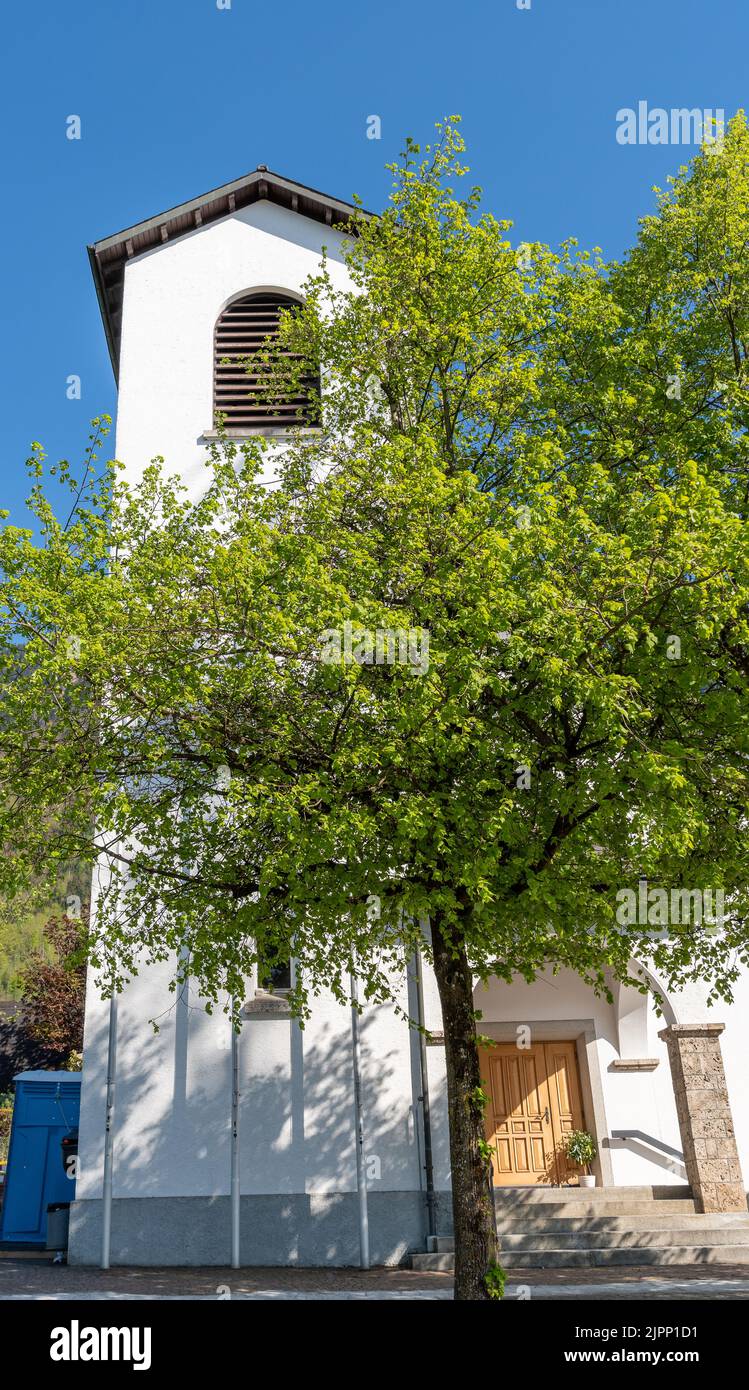 Nendeln, Liechtenstein, April 28, 2022 Pretty little church on a sunny ...