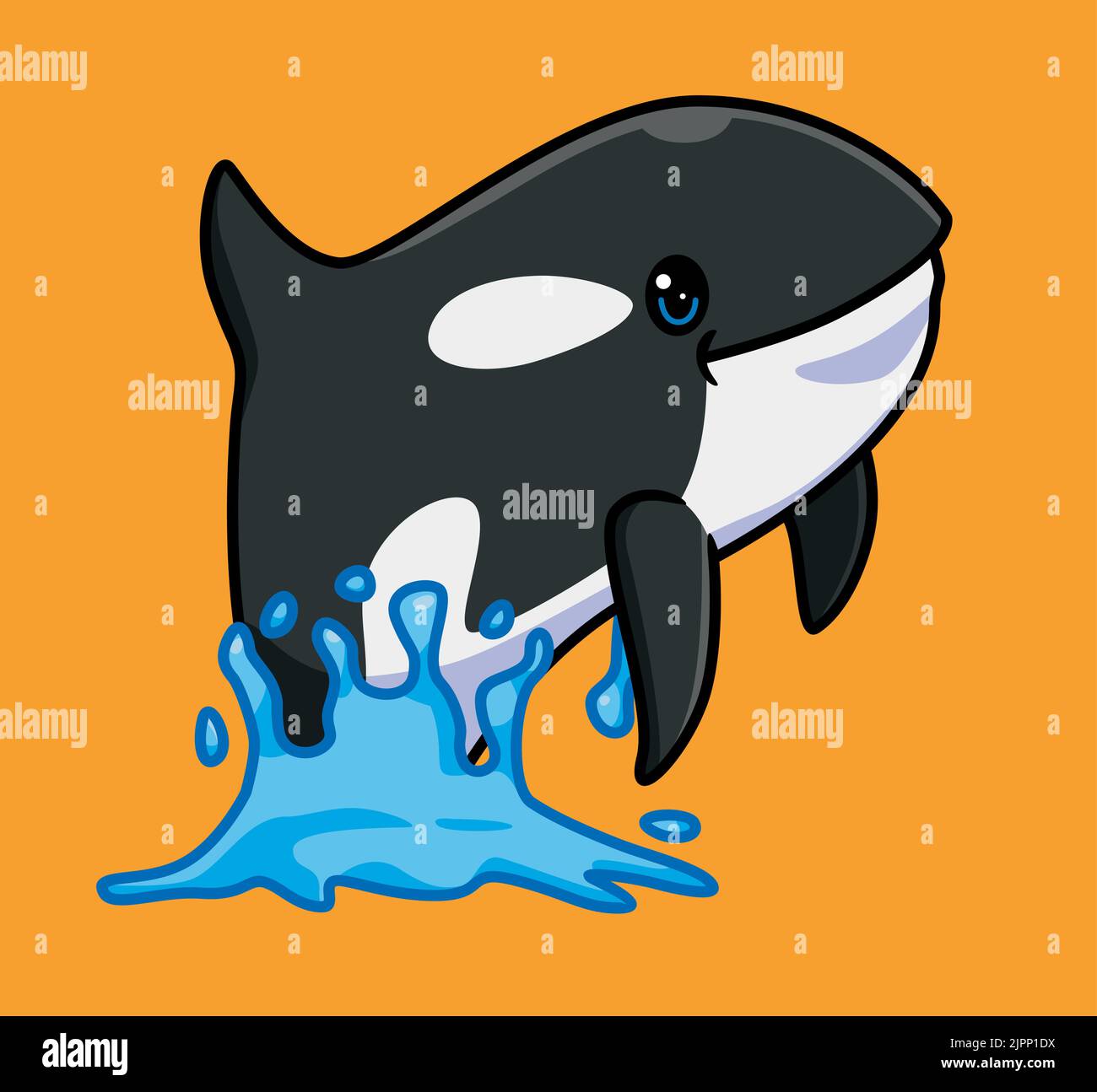 cute black killer whale jumping swim. isolated cartoon animal ...