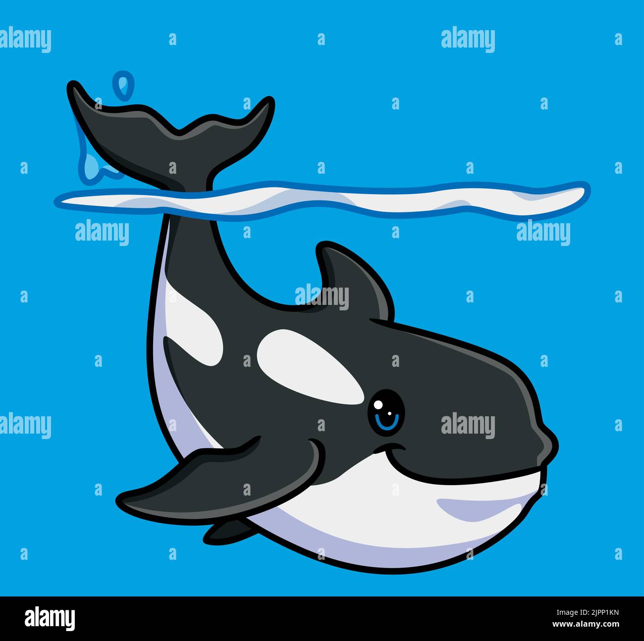 cute killer whale showing his tail. isolated cartoon animal ...