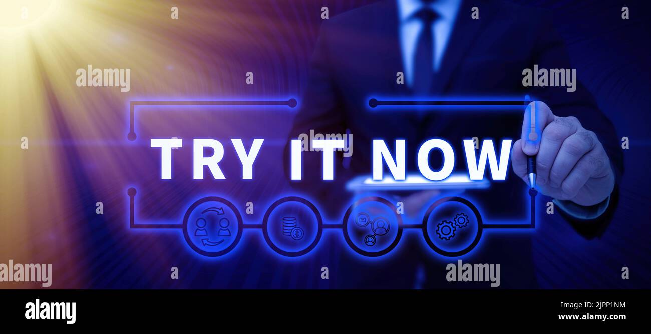 Conceptual caption Try It Now, Business showcase Free trial of ...
