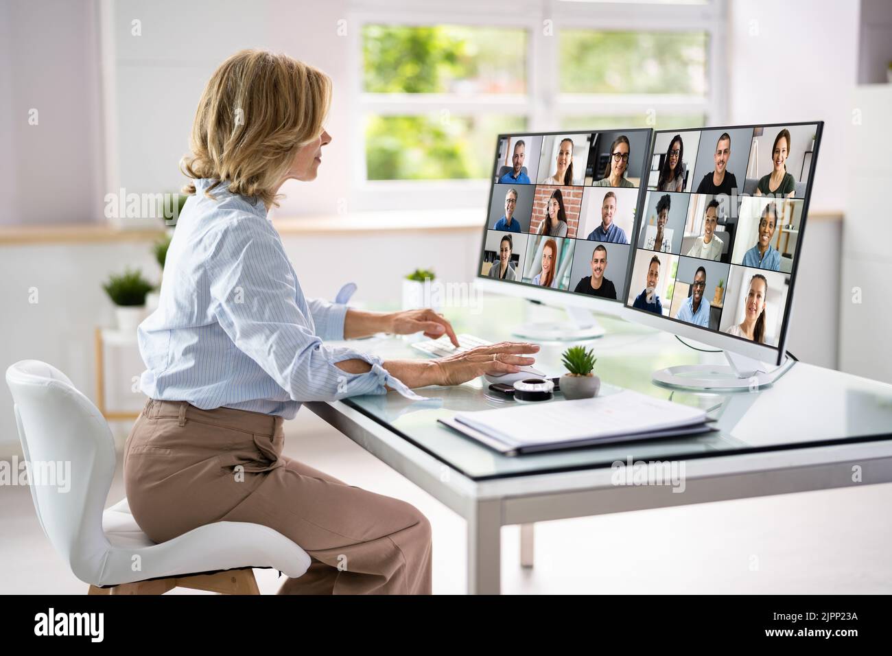 Virtual Remote Business Staff Training Meeting Presentation Stock Photo ...