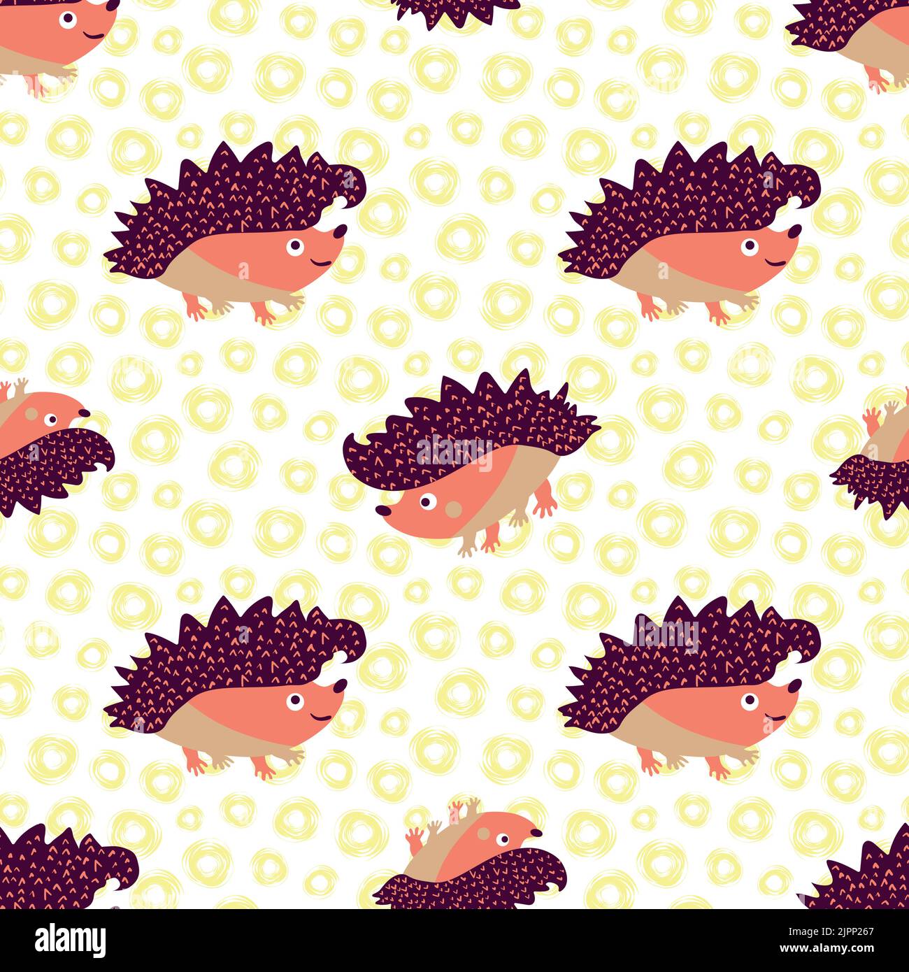 Cute vector spiky, prickly, hedgehog seamless pattern background ...