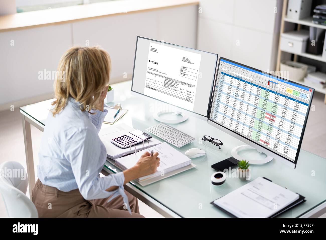 Business Invoice Tax Management. Accountant Using Monitor Stock Photo ...