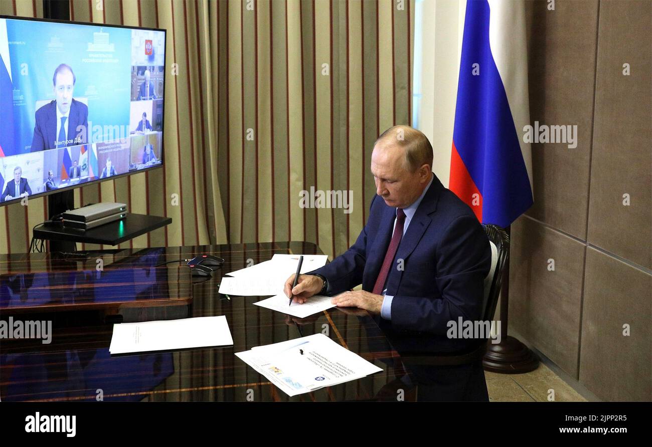 Sochi, Russia. 18th Aug, 2022. Russian President Vladimir Putin takes ...
