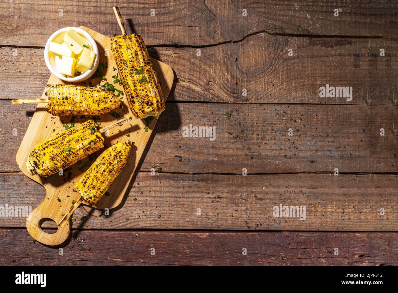 Sweet corn grilled with butter, cheese, cilantro and herbs. Vegetarian ...