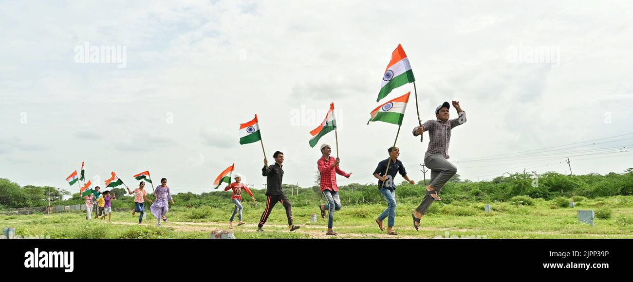 Ajmer, Rajasthan, India. 14th Aug, 2022. Children celebrate Azadi Ka ...