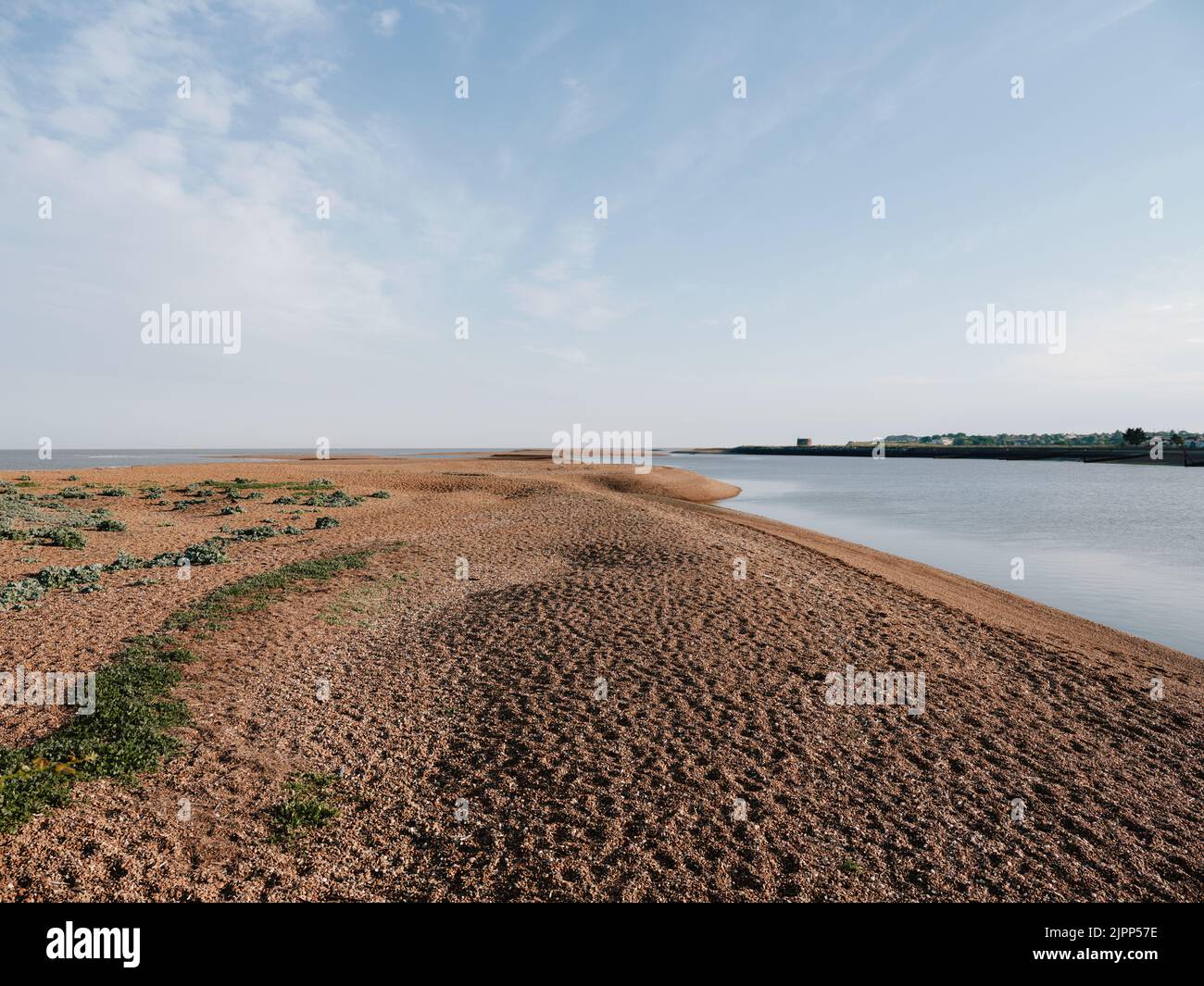 The summer coast landscape of the river Deben in Bawdsey Suffolk ...