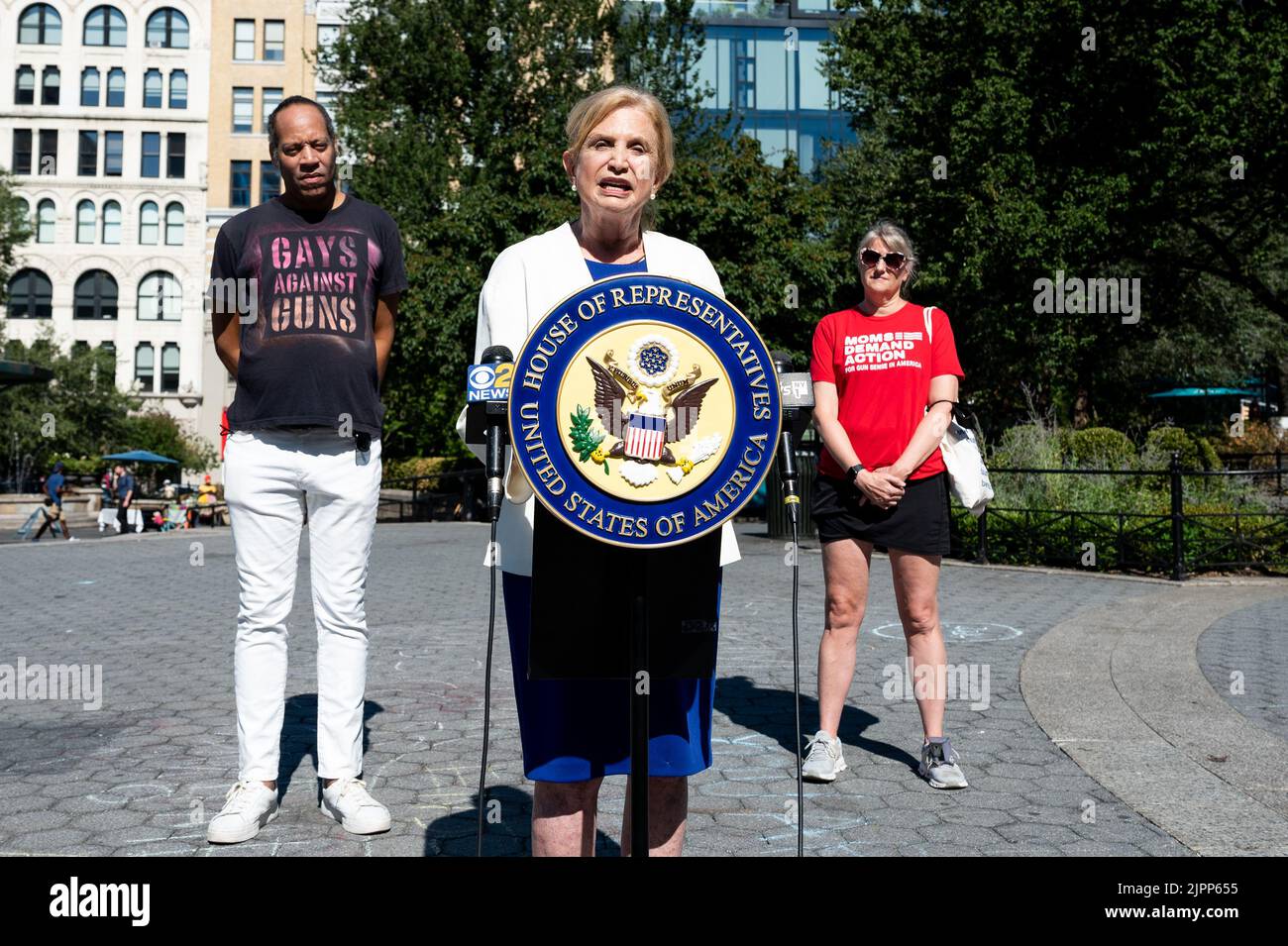 U.S. Representative Carolyn Maloney (D-NY) speaking in Union Square at ...