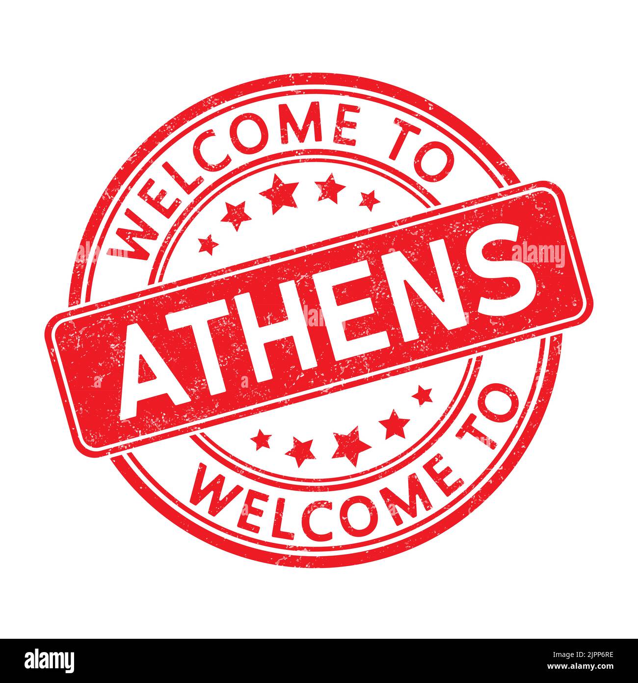 Welcome to ATHENS. Impression of a round stamp with a scuff. Flat style ...