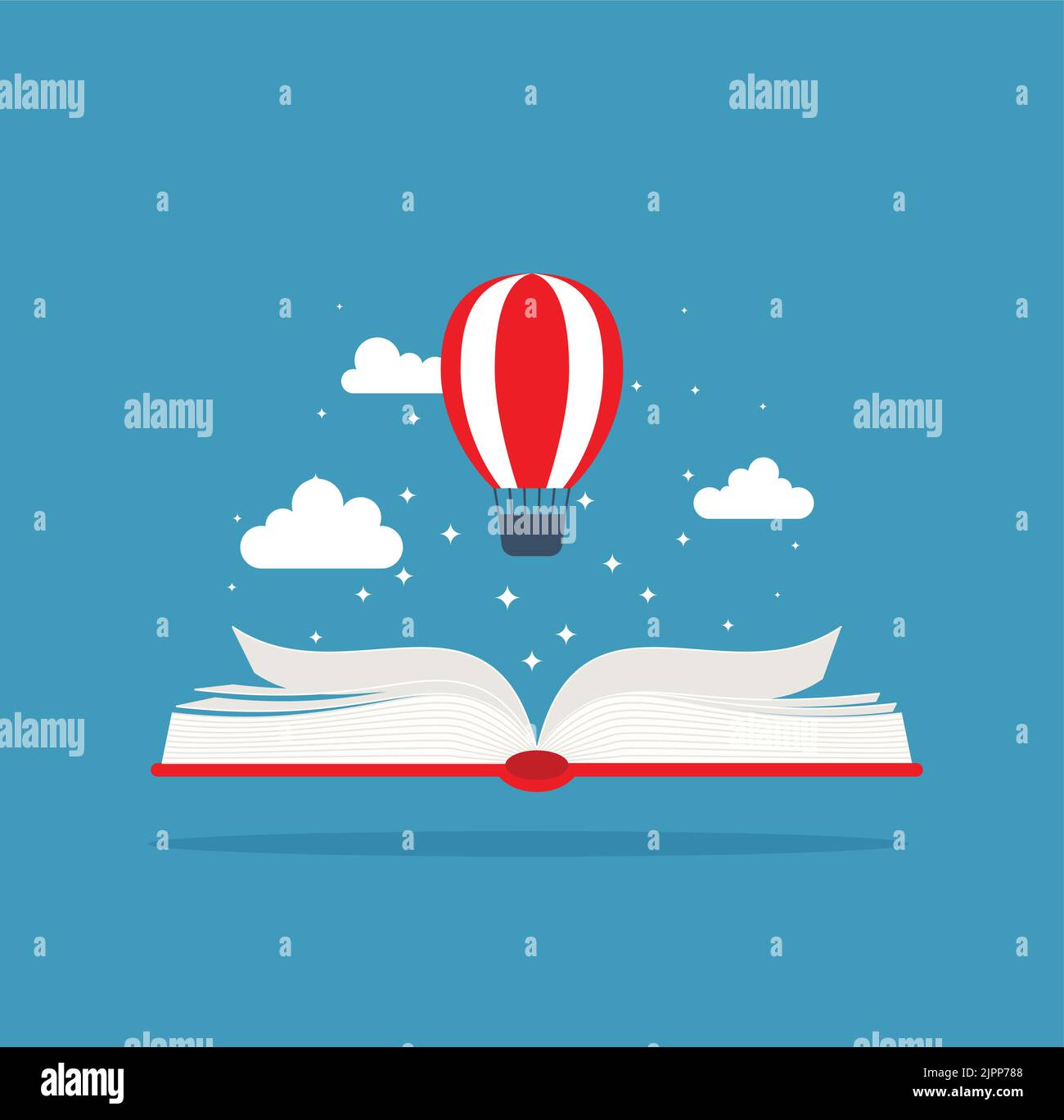 Stack of books with air balloon. Fantasy, fairy tale. Imagination and ...