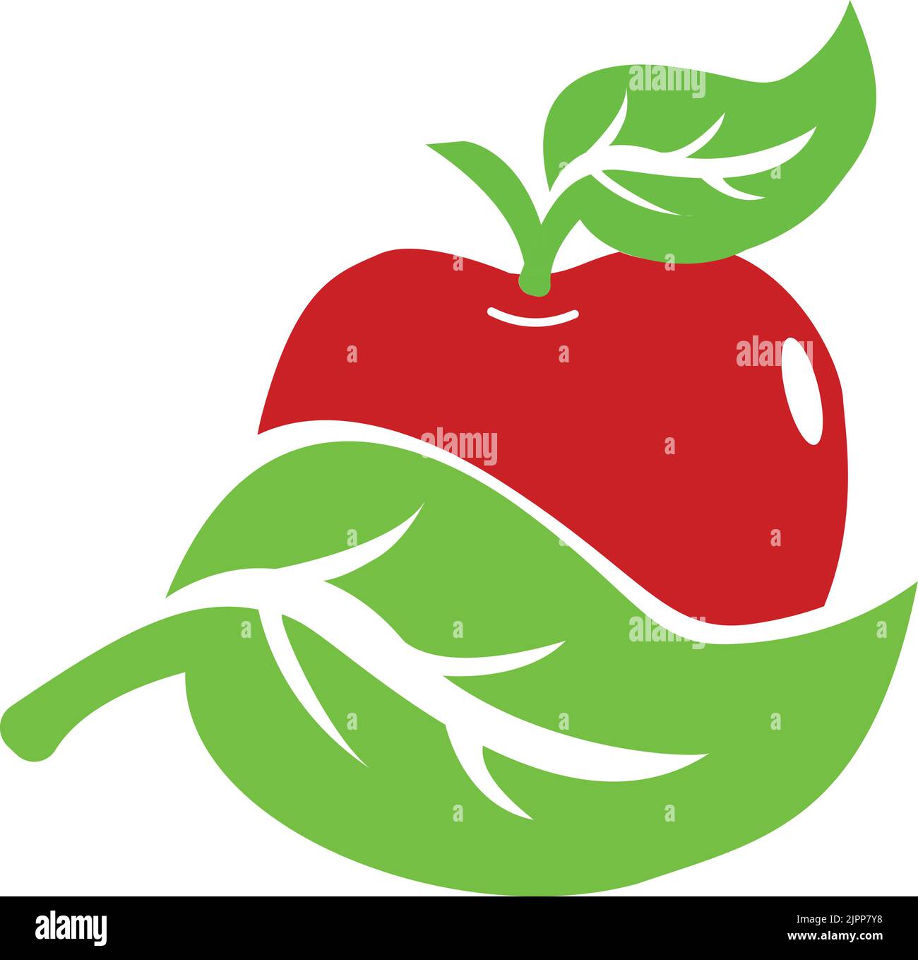 Red apple fruit with green leaves, logo, icon. Green food logo. Eco ...