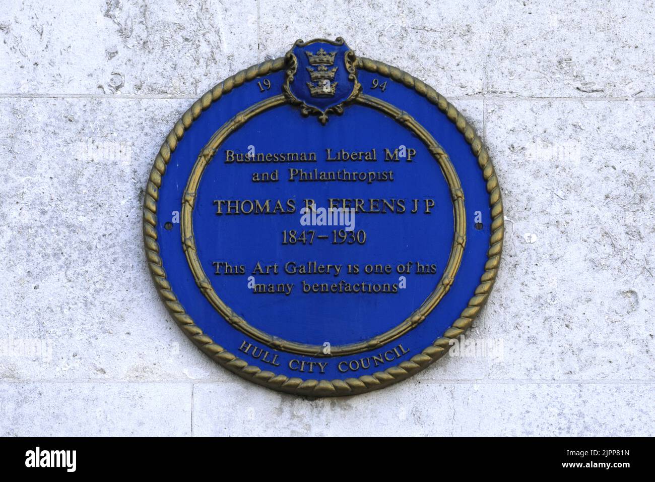 Thomas Ferens plaque on the Art Gallery, Queen Victoria Square ...