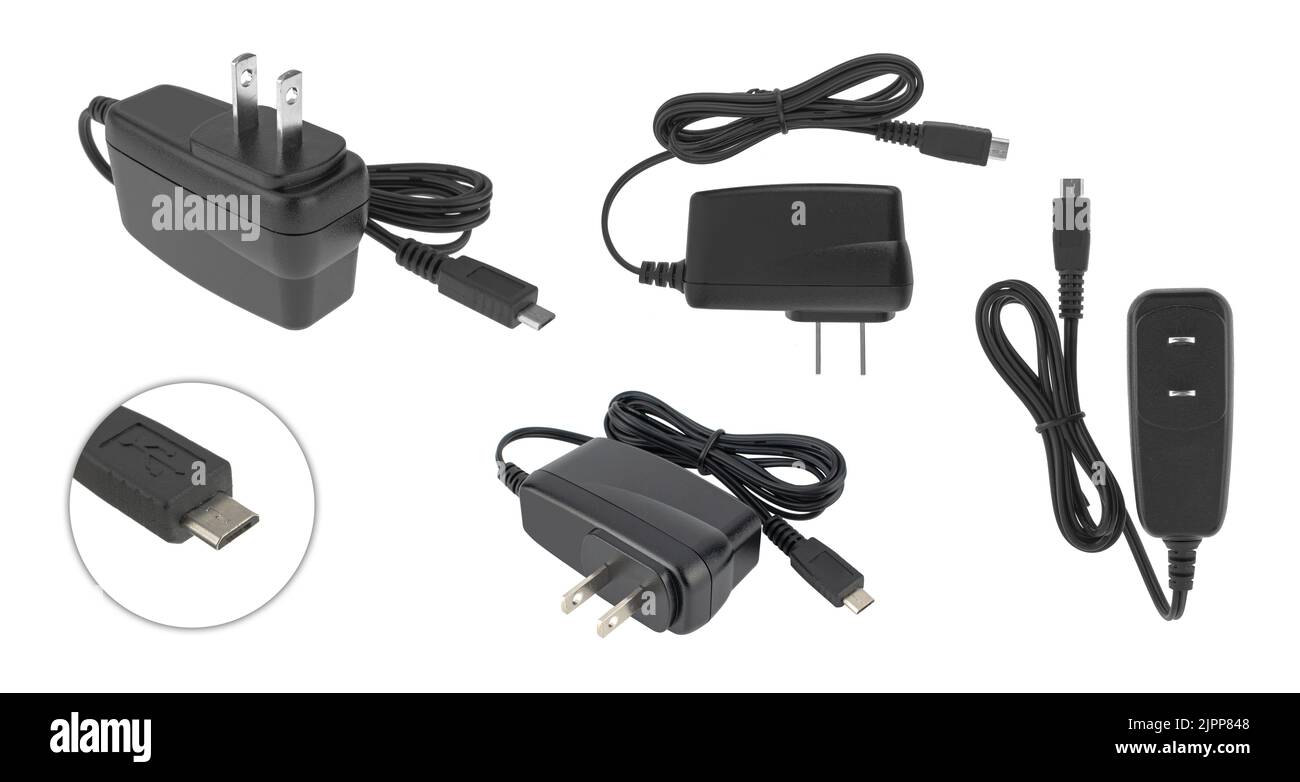 power adapter for laptop tablet, on white background, collage Stock ...