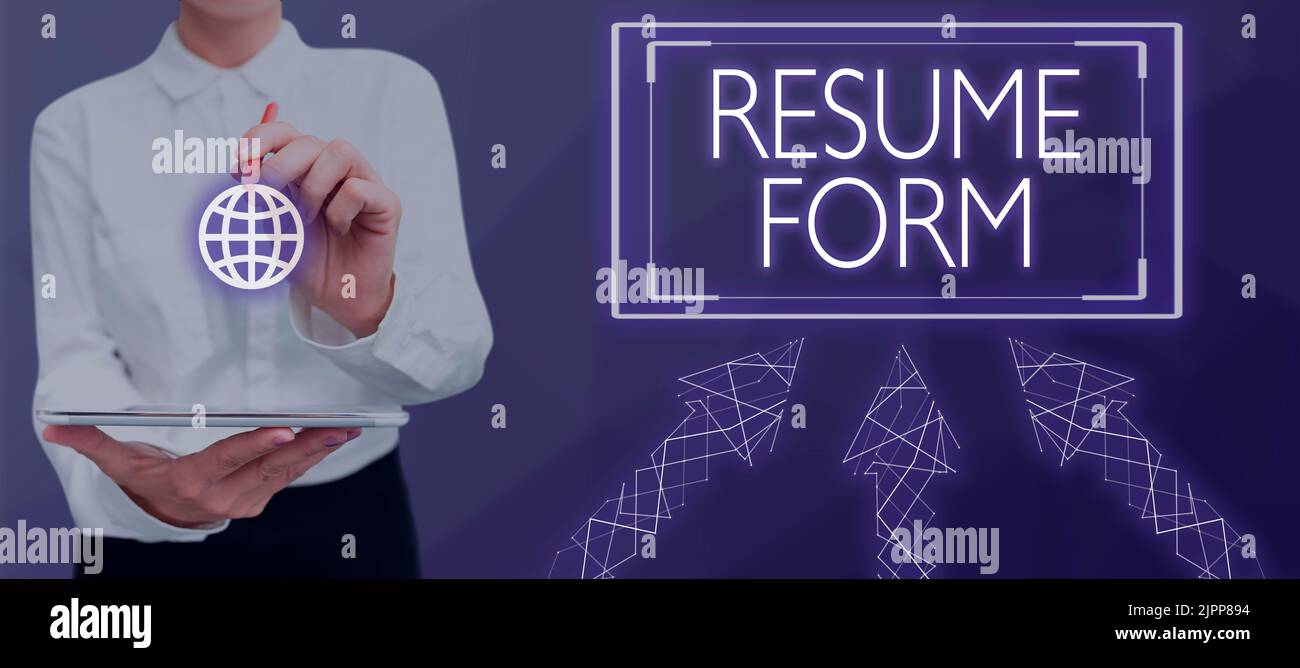 Text caption presenting Resume Form, Internet Concept describe the ...