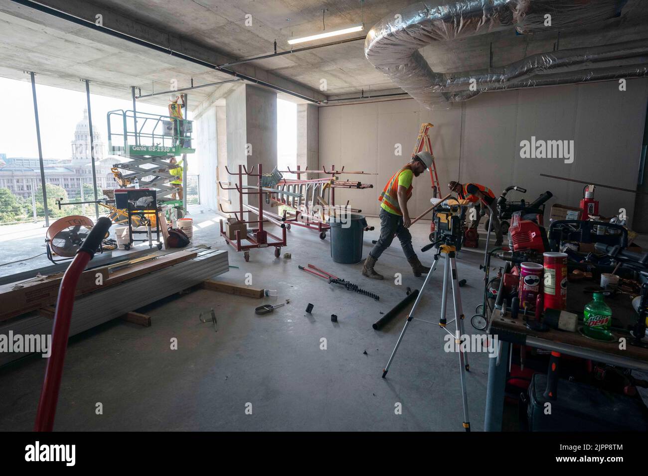 Austin Texas USA, August 2 2022: Construction workers build interior ...