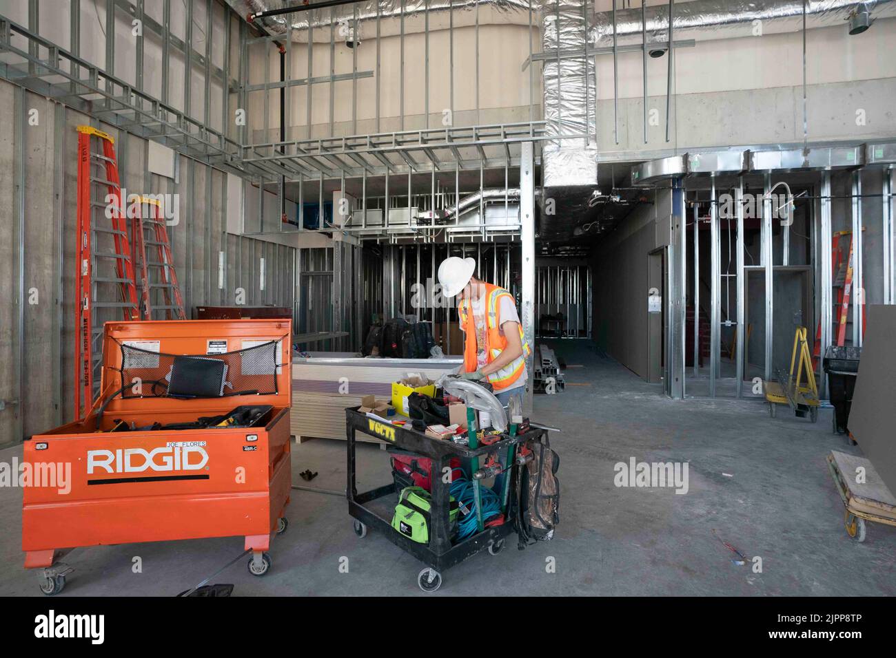 Austin Texas USA, August 2 2022: Construction workers build interior ...