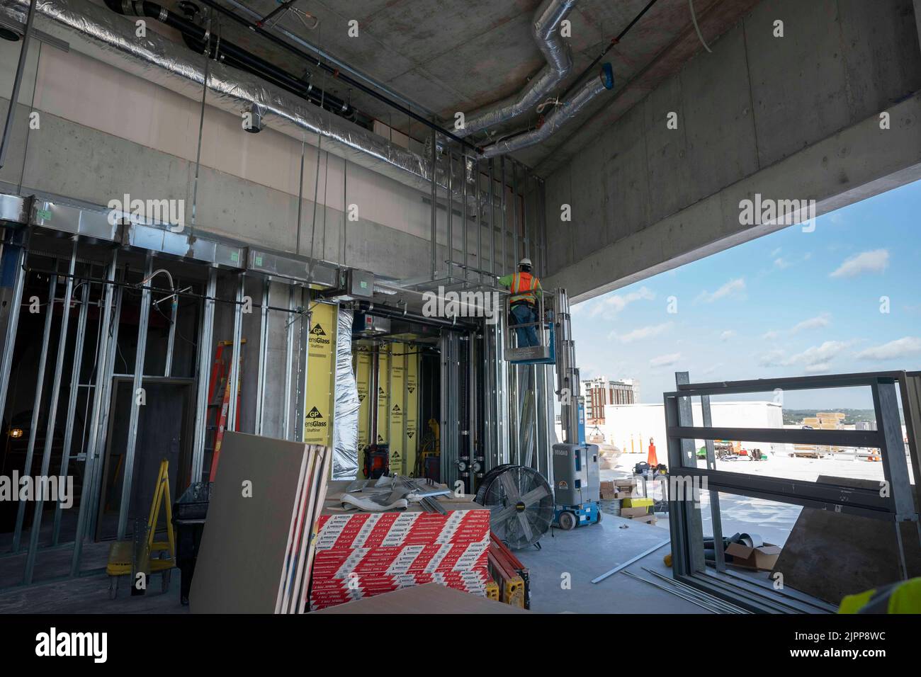 Austin Texas USA, August 2 2022: Construction workers build interior ...