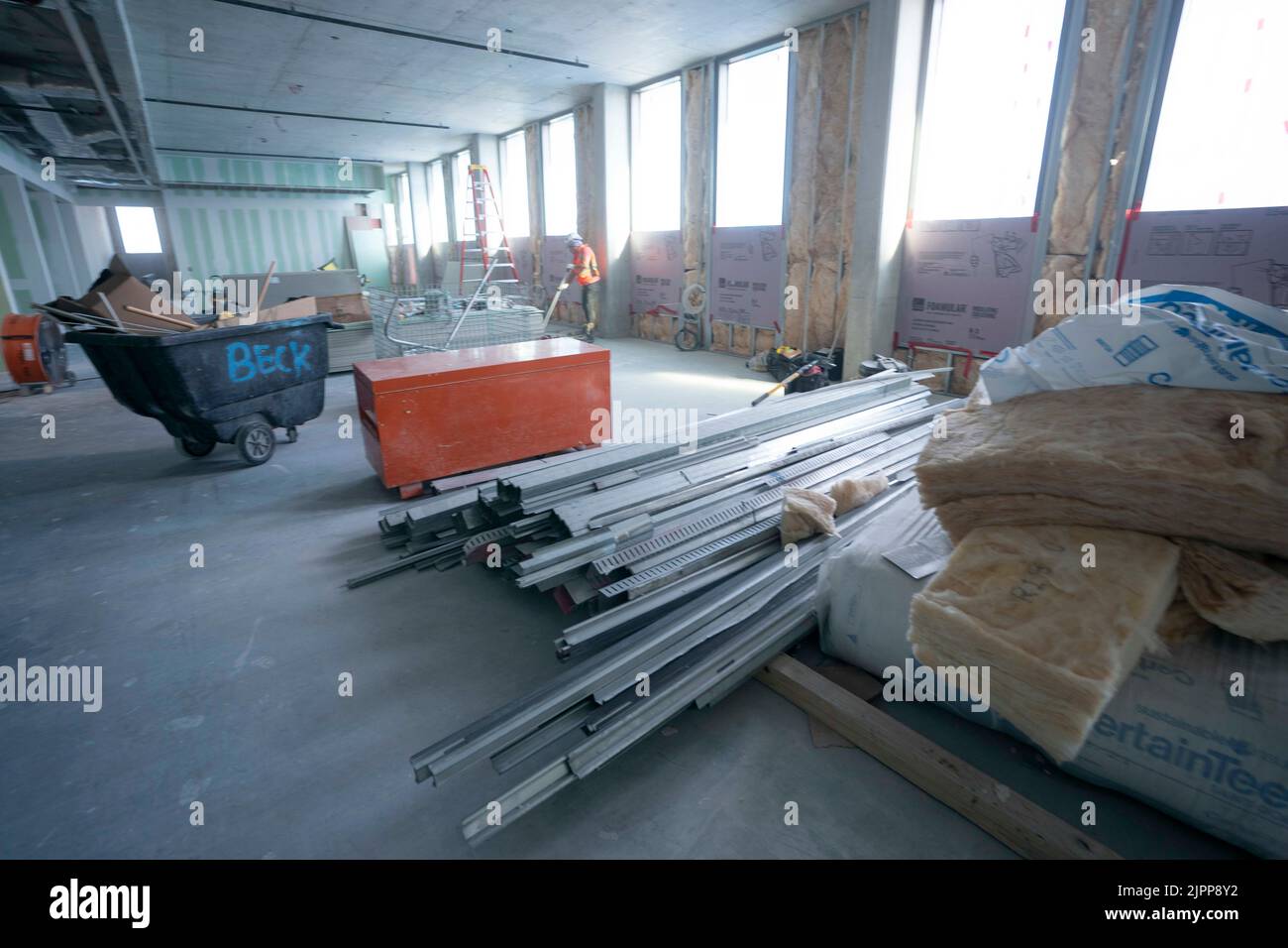 Austin Texas USA, August 2 2022: Construction workers build interior ...